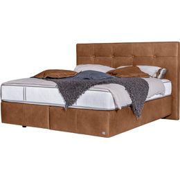 Boxspringbett Alina, B:200cm L:214cm, braun, Lederoptik HGA (100% Polyester), Komplettbetten, "Padma", Kopfteil mit Kn&ouml;pfen, in unterschiedlichen