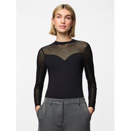Pieces Damen Langarmbody "PCMILLY LS MESH BODYSTOCKING NOOS", schwarz, Gr. M, unifarben, Obermaterial: 92% Polyamid, 8% Elasthan, Bodys