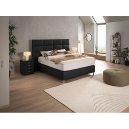 Boxspringbett Alina, B:208cm L:215cm, schwarz, Leder EA (100% Echtleder), Komplettbetten, "Paige", hohes Kopfteil, in unterschiedlichen Ausf&uuml;hrungen