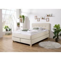 Boxspringbett Home Affaire, B:153cm L:207cm, beige, Struktur fein (100% Polyester);Samtstoff (100% Polyester), Komplettbetten, "Fargo", inkl. Topper,