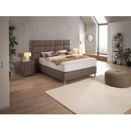 Boxspringbett Alina, B:208cm L:215cm, grau, Lederoptik HGA (100% Polyester), Komplettbetten, "Paige", hohes Kopfteil, in unterschiedlichen