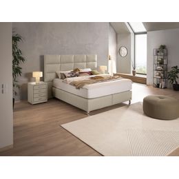 Boxspringbett Alina, B:208cm L:215cm, grau, Lederoptik HGA (100% Polyester), Komplettbetten, "Paige", hohes Kopfteil, in unterschiedlichen