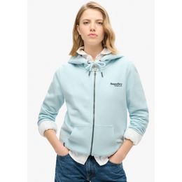 Superdry Damen Kapuzensweatjacke "ESSENTIAL LOGO ZIP HOODIE HB", blau, Gr. XS, unifarben, Sweatware, Obermaterial: 100% Baumwolle, Sweatjacken