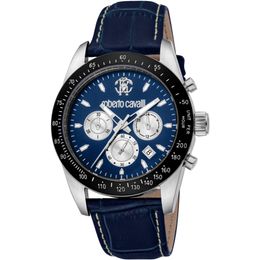 Roberto Cavalli Herren Chronograph "Uomo Chrono", blau, Armbanduhren, Quarzuhr, Armbanduhr, Herrenuhr, Lederarmband, analog, Tag
