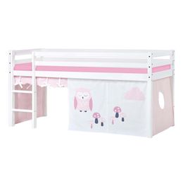 Hochbett Hoppekids, B:101cm H:105cm L:208cm, rosa, Kinderbett: 100% Massivholz: Nordische Kiefer, Vorhang: 100% Baumwolle, Matratzenbezug 100%