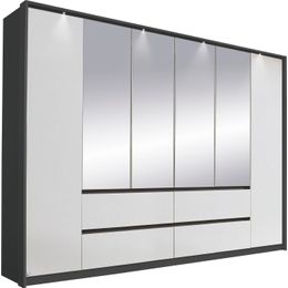 Drehtürenschrank Rauch, B:275cm H:212cm T:58cm, grau, Holzwerkstoff, Schränke, "Mainz mit Spiegel und Passepartout", optional mit Beleuchtung,
