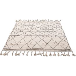 Teppich Tom Tailor HOME, B:65cm H:5mm L:135cm, beige, Baumwolle, Wolle, Wohnzimmer, Teppiche, "Nomad", handgewebt, mit Fransen, Boho-Style
