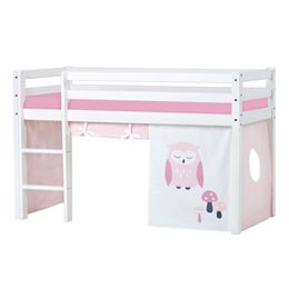 Hochbett Hoppekids, B:81cm H:105cm L:168cm, rosa, Kinderbett: 100% Massivholz: Nordische Kiefer, Vorhang: 100% Baumwolle, Matratzenbezug 100%
