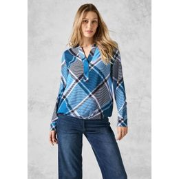 Cecil Damen Langarmbluse, blau, Gr. M, kariert, Stoff, 100% Viskose, Blusen, mit Elastiksaum