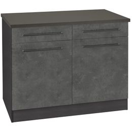 Unterschrank KOCHSTATION, B:100cm H:85cm T:60cm, grau, Küche, Schränke, "KS-Tulsa", 100 cm breit, 2 Schubkästen, 2 Türen, schwarzer Metallgriff, MDF