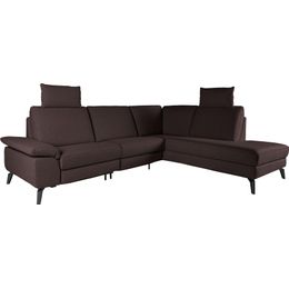 Ecksofa Alina, B:243cm H:118cm T:210cm, braun, Struktur GBA (100% Polyester), Wohnzimmer, Sofas, inkl. Kopfstützen, wahlweise mit Relaxfunktion,