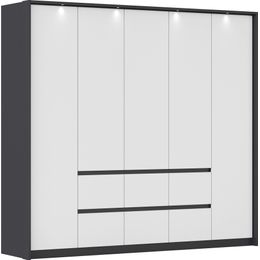 Dreht&uuml;renschrank Rauch, B:230cm H:212cm T:58cm, grau, Holzwerkstoff, Schr&auml;nke, "Mainz mit Passepartout", optional mit Beleuchtung, Au&szlig;ent&uuml;ren mit