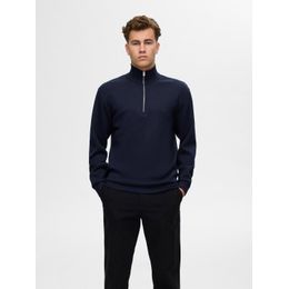 Selected Herren Sweatshirt "SLHEMANUEL SOFT ZIP HIGH NECK SWEAT NOOS", blau, Gr. XXL, unifarben, Sweatware, Obermaterial: 77% Viskose, 18% Polyester,