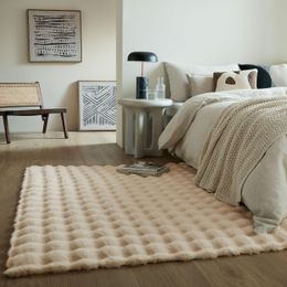 Hochflor-Teppich FLAIR RUGS, B:180cm H:35mm L:290cm, beige, Kunstfaser, Teppiche, "Waffle Faux Fur", Waffelmuster, waschbarer Kunstpelzteppich
