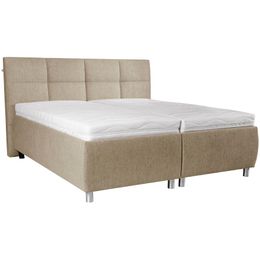 Stauraumbett Alina, B:218cm H:116cm L:217cm, beige, Struktur fein TCM (100% Polyester), Betten, "Nadina Comfort", inkl. Stauraum und Lattenrost, in