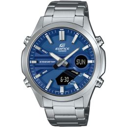 CASIO EDIFICE Herren Chronograph, silber, Armbanduhren, Quarzuhr, Armbanduhr, Herrenuhr, Edelstahlarmband, analog, digital