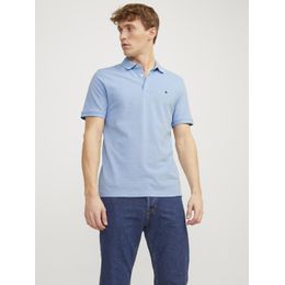 Jack & Jones JACK & JONES Herren Poloshirt "JJEPAULOS POLO SS NOOS", blau, Gr. L, unifarben, Jersey, Obermaterial: 100% Baumwolle, Shirts, mit Logo Stickerei