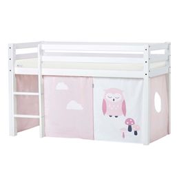 Hochbett Hoppekids, B:81cm H:105cm L:168cm, rosa, Kinderbett: 100% Massivholz: Nordische Kiefer, Vorhang: 100% Baumwolle, Matratzenbezug: 77%