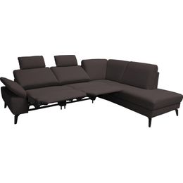Ecksofa Alina, B:243cm H:118cm T:210cm, braun, Struktur GBA (100% Polyester), Wohnzimmer, Sofas, inkl. Kopfstützen, wahlweise mit Relaxfunktion,