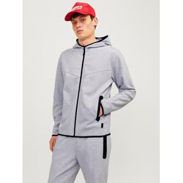 Jack & Jones JACK & JONES Herren Sweatjacke "JCOFUSION SWEAT ZIP HOOD NOOS", grau, Gr. L, meliert, angeraute Sweatware, Obermaterial: 58% Polyester, 42%