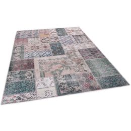 Teppich Gino Falcone, B:70cm H:3mm L:140cm, bunt, Polyester, Wohnzimmer, Teppiche, "Adara GF 094", Flachgewebe, Patchwork-Vintage Design, waschbar
