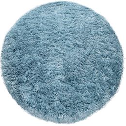 Hochflor-Teppich Paco Home, H:60mm &Oslash;:160cm, blau, Polyester, Teppiche, "Akumal 930", Shaggy, besonders weich durch Softgarn, Uni-Farben