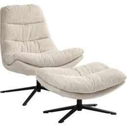 Relaxsessel Duo Collection, B:83cm H:100cm T:92cm, beige, 100% Polyester, Wohnzimmer, Sessel, "Porto", 360 drehbar, doppelte Polsterung, mit Hocker,
