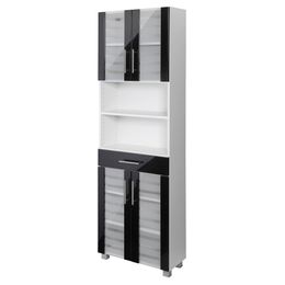 Seitenschrank Welltime, B:60cm H:185cm T:27cm, grau, MDF, Spanplatte, Schlafzimmer, Schränke, "Jaca", Breite 60 cm, mit MDF Hochglanz-Fronten