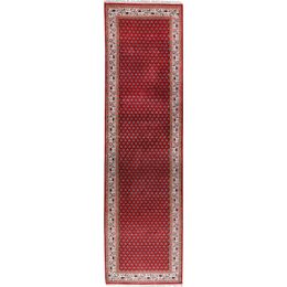 L&auml;ufer Theko, B:80cm H:12mm L:300cm, rot, Schurwolle, Flur, Teppiche, "Chandi Mir", Teppich-L&auml;ufer, reine Wolle, handgekn&uuml;pft, mit Fransen