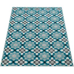 Teppich Paco Home, B:160cm H:3mm L:230cm, blau, Polypropylen, Wohnzimmer, Teppiche, "Charleroi 492", 3D-Design, Motiv Bl&uuml;ten, In- und Outdoor geeignet