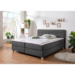 Boxspringbett Home Affaire, B:193cm L:227cm, grau, Struktur fein (100% Polyester);Samtstoff (100% Polyester), Komplettbetten, "Fargo", in &Uuml;berl&auml;nge