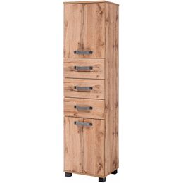 Hochschrank Schildmeyer, B:40,5cm H:164cm T:32cm, braun, Badezimmer, Schr&auml;nke, "Milan", Breite 40,5 cm, mit 2 T&uuml;ren, 3 Schubladen & Metallgriffen
