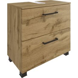 Waschbeckenunterschrank Welltime, B:60cm H:55cm T:35cm, braun, MDF, Schränke, "Chicago"