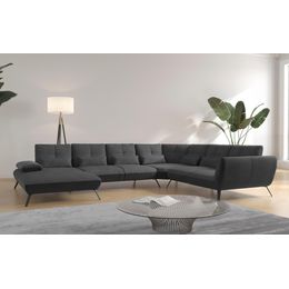 Wohnlandschaft Places of Style, B:376cm H:88cm T:297cm, grau, 100% Polyester, Sofas, "Mikado U-Form", inkl. Sitztiefenverstellung und