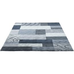 Wollteppich Theko, B:190cm H:14mm L:250cm, grau, Schurwolle, Teppiche, "Royal Domas 4028", Kurzflor, reine Wolle, handgetuftet, modernes Patchwork
