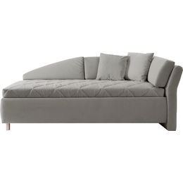 Schlafsofa Alina, B:223cm H:80cm T:112cm, grau, Samtstoff TSV (100% Polyester), Kinderzimmer, Sofas, "Lindsay", Bettkasten, Zierkissen-Set aus: 2