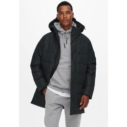 Only & Sons ONLY & SONS Herren Steppjacke "ONSCARL LIFE LONG QUILTED COAT NOOS OTW", schwarz, Gr. XS, unifarben, Web, Obermaterial: 100% Polyester, Jacken