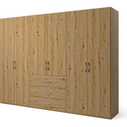 Drehtürenschrank, B:301cm H:223cm T:60cm, braun, SET ONE BY Musterring, Holzwerkstoff, Schränke, "Henderson", mit 3 Schubladen, inkl. Fachböden und