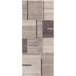 Läufer LUXOR living, B:80cm H:8mm L:250cm, beige, Wolle, Flur, Teppiche, "Henderson", Teppich-Läufer, reine Wolle, handgeknüpft, Patchwork Design