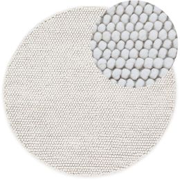Teppich CarpetFine, H:16mm &Oslash;:200cm, beige, Polyester, Wolle, Wohnzimmer, Teppiche, "Calo", Handweb Teppich, Uni-Farben, meliert, handgewebt, 70% Wolle