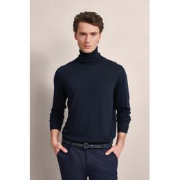 Bugatti Herren Rollkragenpullover, blau, Gr. XXL, unifarben, 100% Wolle, Pullover, aus 100 % Merinowolle