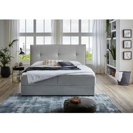 Boxbett, B:174cm L:214cm, grau, ATLANTIC HOME COLLECTION, Bezug Bettbox und Obermatratze: Strukturstoff (90% Polyester, 10% Nylon);Topper: Jersey