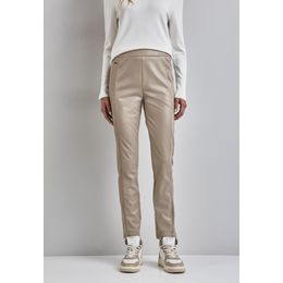 Street One Damen Lederimitathose, beige, Gr. 44, unifarben, Stoff, 94% Polyester, 6% Elasthan, Hosen, in Fake-Leder-Optik