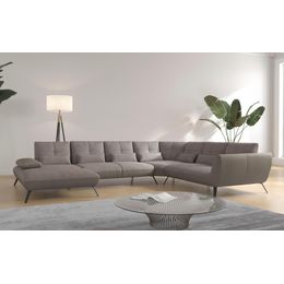 Wohnlandschaft Places of Style, B:376cm H:88cm T:297cm, grau, 100% Polyester, Sofas, "Mikado U-Form", inkl. Sitztiefenverstellung und