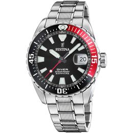 Festina Kinder Taucheruhr "The Originals/Diver", silber, Armbanduhren, Armbanduhr,Quarzuhr,Herrenuhr,bis 20 bar wasserdicht, Edelstahlarmband