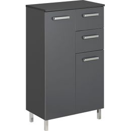 Unterschrank SAPHIR, B:60cm H:100,5cm T:33cm, grau, Spanplatte, Badezimmer, Schränke, "Quickset Badschrank mit 2 Türen, 2 Schubladen, 60 cm breit",