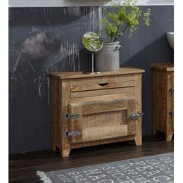 Badkommode Sit, B:67cm H:60cm T:30cm, beige, Massivholz, Sideboards, "Frigo", Mangoholz im Antik-Look mit Kühlschrankgriffen, Breite 67 cm