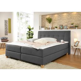 Boxspringbett Home Affaire, B:168cm L:218cm, grau, Komplettbetten, "Calloway", inkl. Topper, XXL-Ausführung, in 4 Farben, 5 Breiten, 3 Matratzenarten