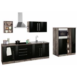 K&uuml;chenzeile KOCHSTATION, B:350cm H:200cm T:60cm, schwarz, Komplettk&uuml;chen-Sets, "KS-Samos", Breite 350 cm, wahlweise mit E-Ger&auml;ten und