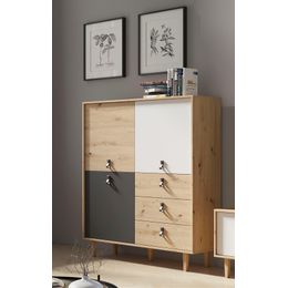 Highboard Inosign, B:120cm H:135cm T:36,5cm, braun, Melamin, Spanplatte, Sideboards, "Bill, mit drei Schubkästen und drei Türen", 120cm Breit mit